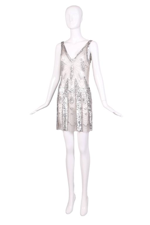 Pierre Balmain Sheer Mini Dress Embellished w/Silver Sequins and Beads ...