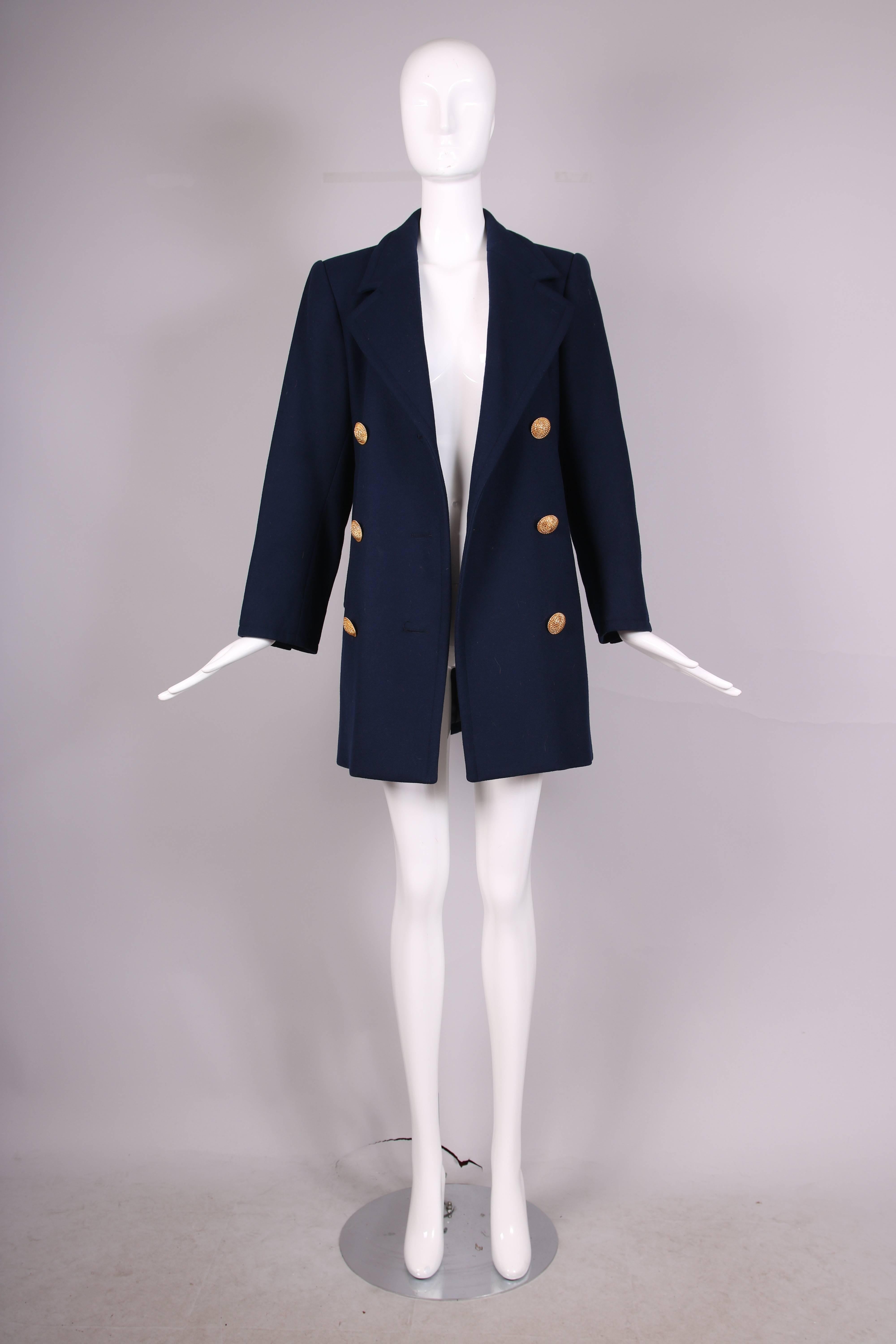 Vintage Yves Saint Laurent YSL Navy Wool Caban Coat Jacket W/Gold-toned ...