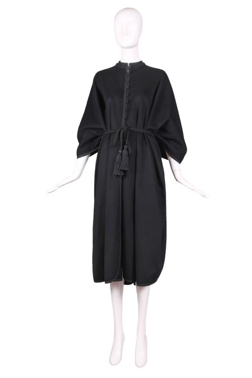 Yves Saint Laurent YSL Wool Cape w/Braided Silk Belt and Tassle Trim Ca ...