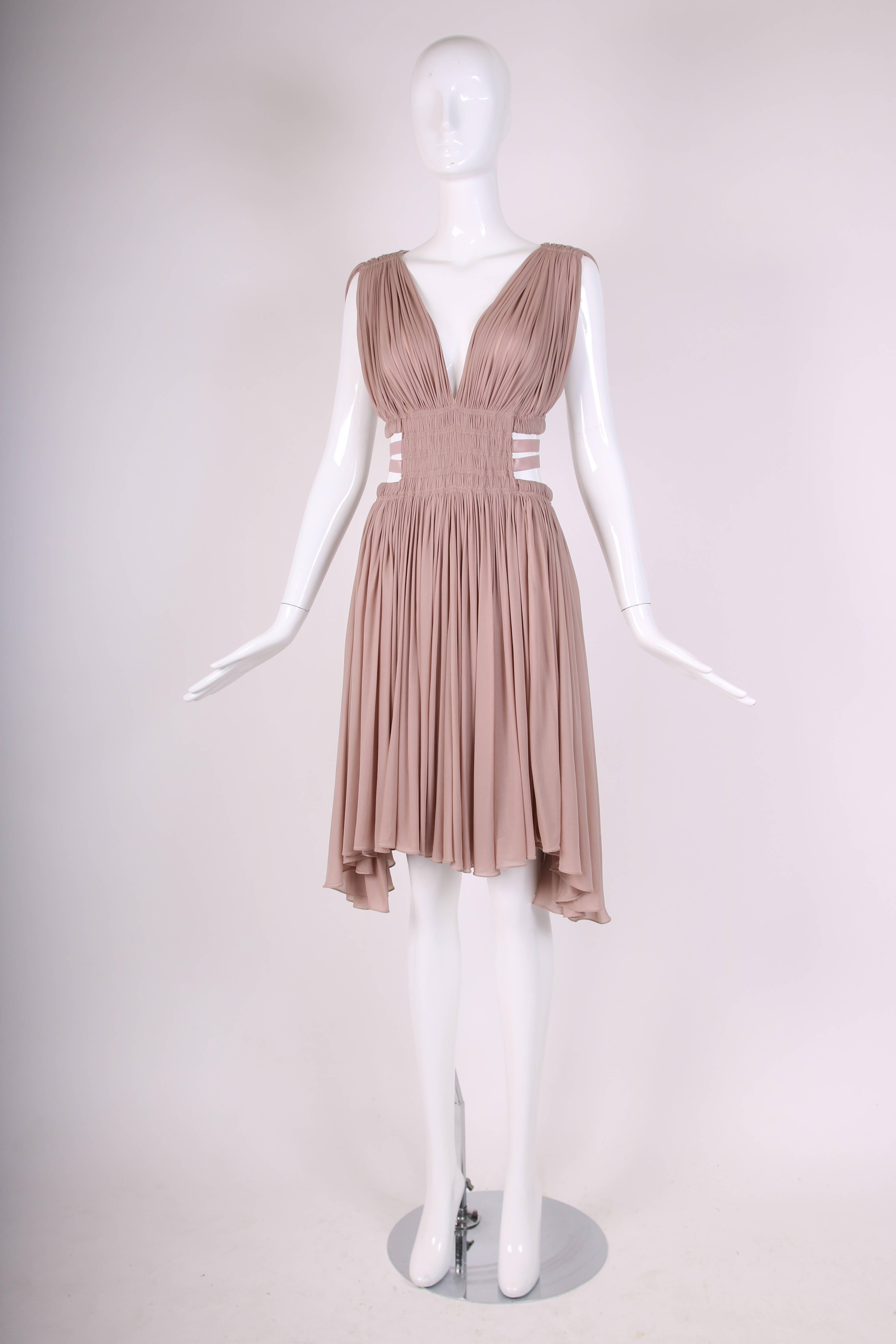 Alaia Blush Pink Grecian Mini Dress w/Deep V-Neckline and Open Sides ...