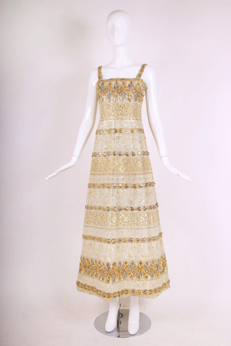 Balmain Haute Couture Evening Gown w/Metallic Embellishments Ca. 1966 ...
