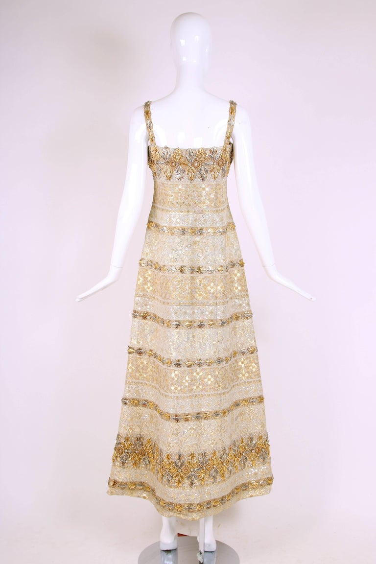 Balmain Haute Couture Evening Gown w/Metallic Embellishments Ca. 1966 ...