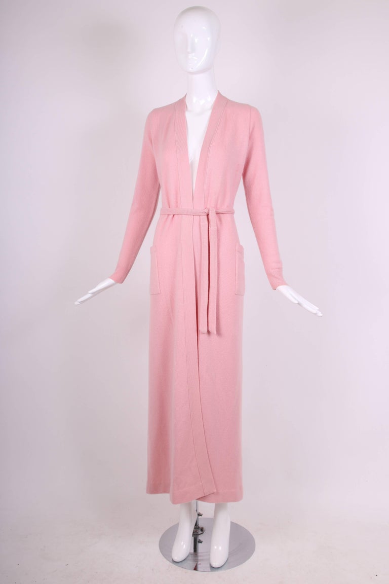 1970's Halston Pink Cashmere Floor Length Belted Cardigan Robe at ...