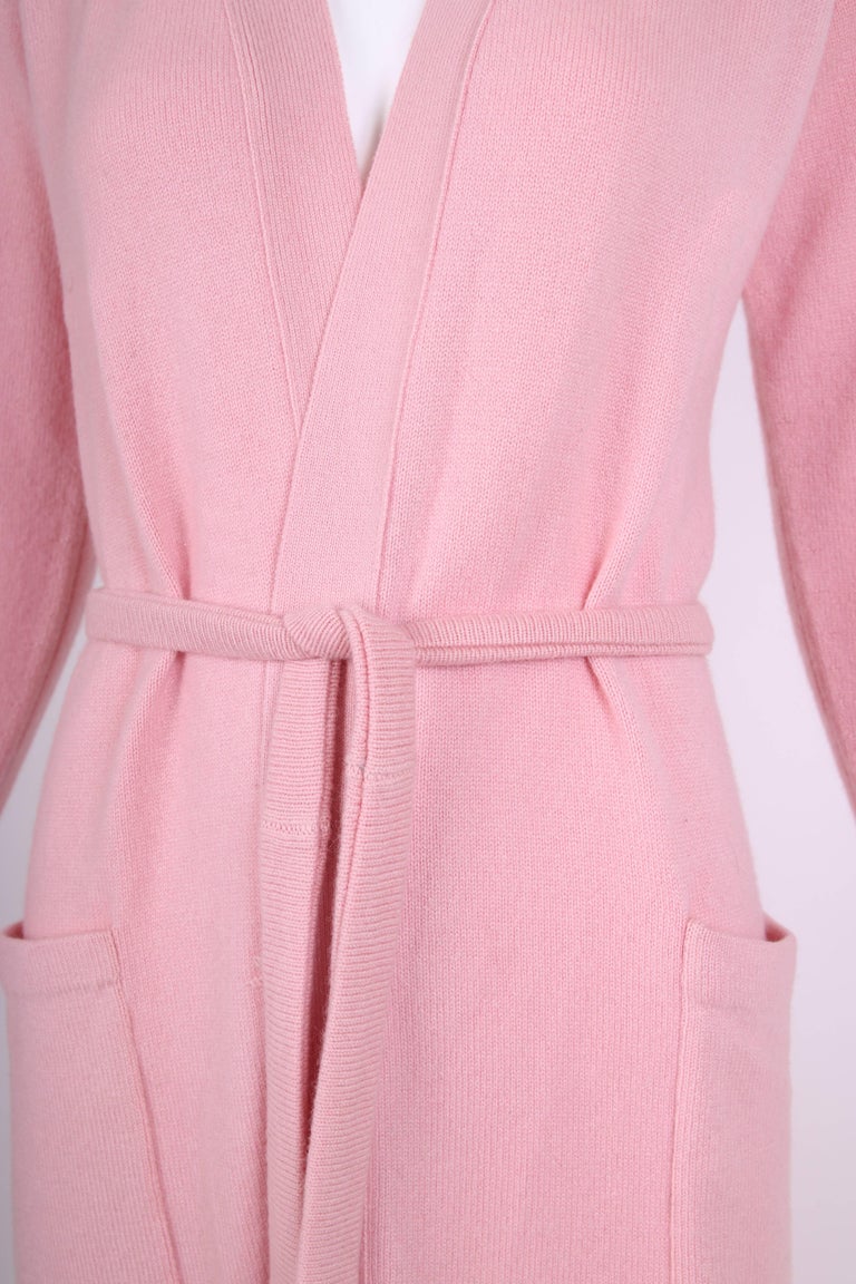1970's Halston Pink Cashmere Floor Length Belted Cardigan Robe at ...