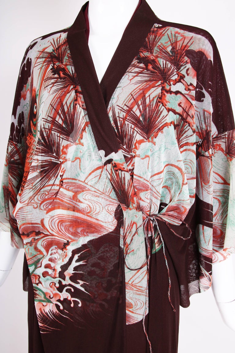 Jean Paul Gaultier Double Layered Mesh Kimono w/Japanese Inspired Print ...