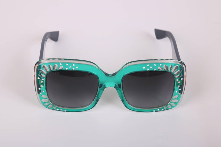 Gucci Green Oversized Square Frame Sunglasses w/Rhinestone Detail at ...