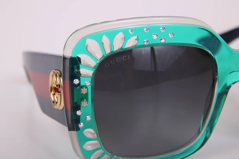 Gucci Green Oversized Square Frame Sunglasses w/Rhinestone Detail at ...