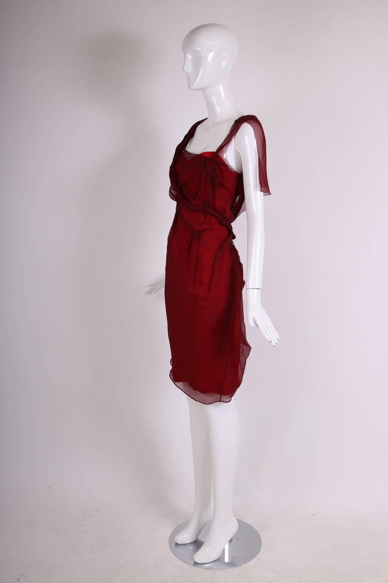 Christian Dior by John Galliano Burgundy Chiffon Asymmetrical Cocktail ...