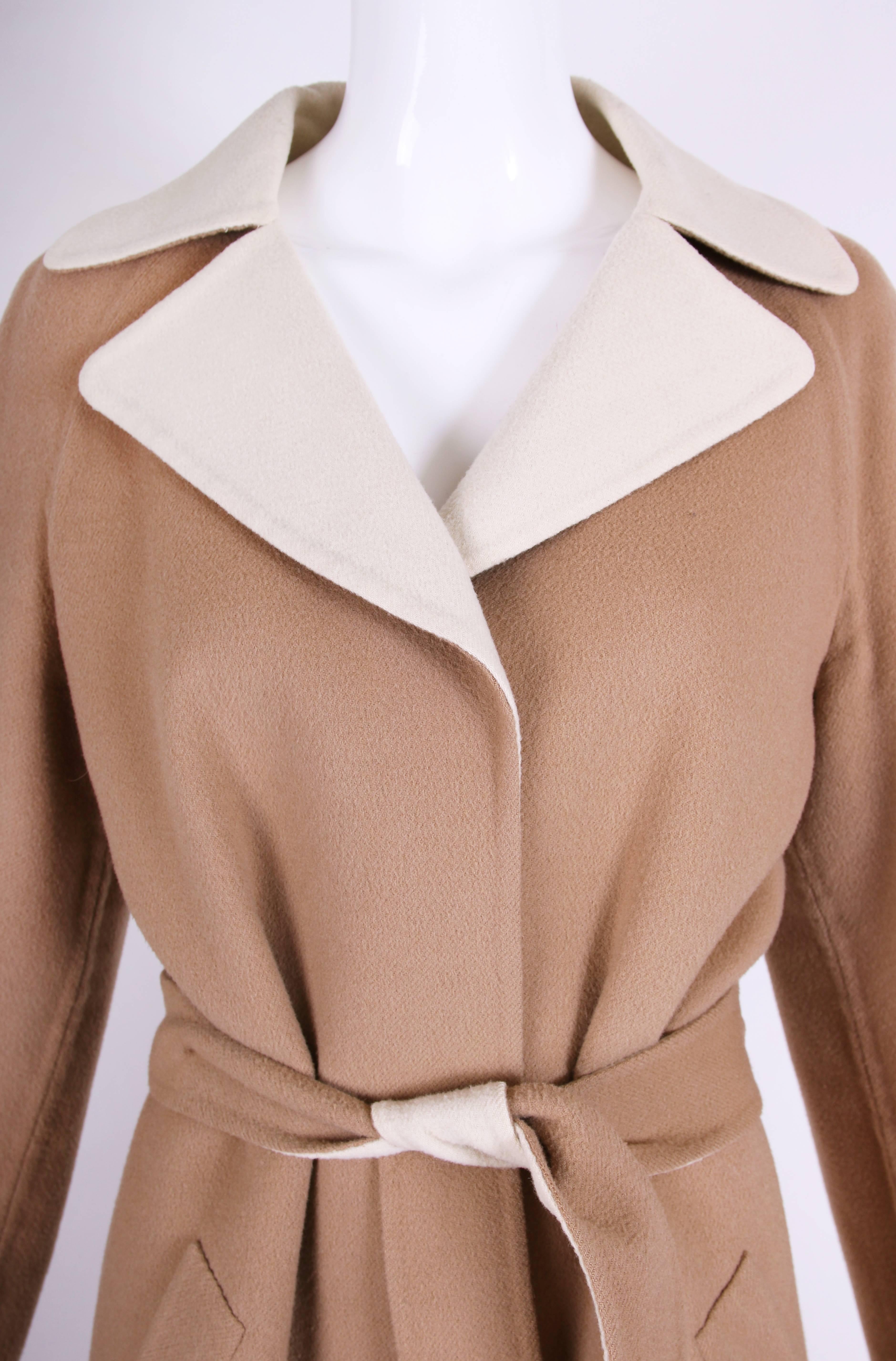 1970's Halston Camel Melton Wool Belted Coat w/Contrast Collar at ...