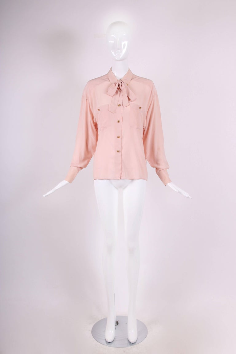 Vintage Chanel Pale Pink Silk Blouse W/Gold-toned CC Logo Buttons at ...