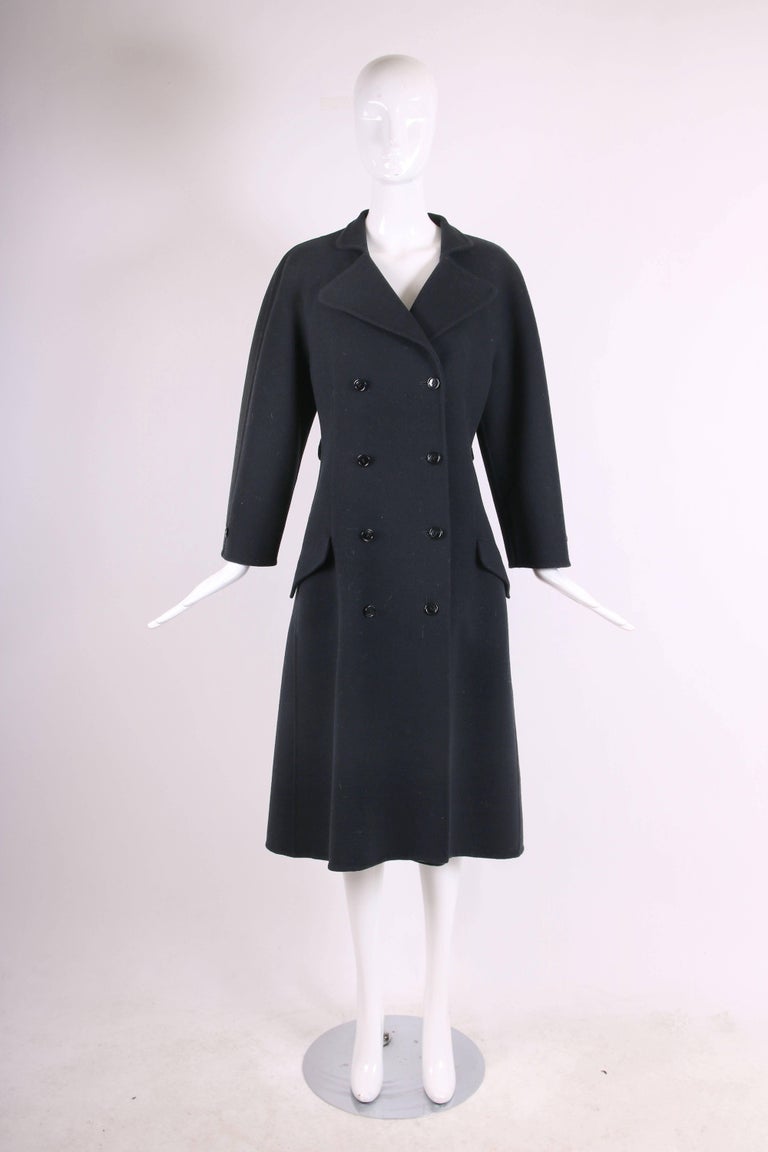 1970's Halston Double-Breasted Black Wool Coat at 1stDibs