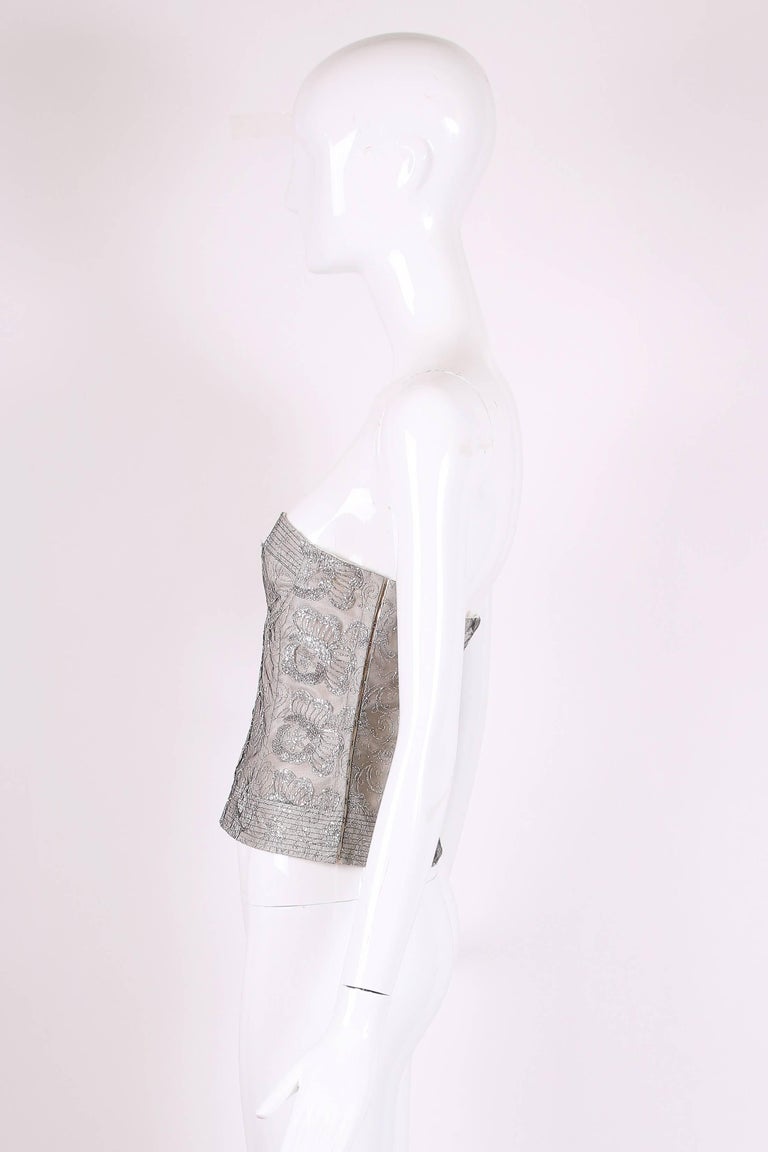 Christian Dior by John Galliano Metallic Silver Embroidered Bustier Top ...