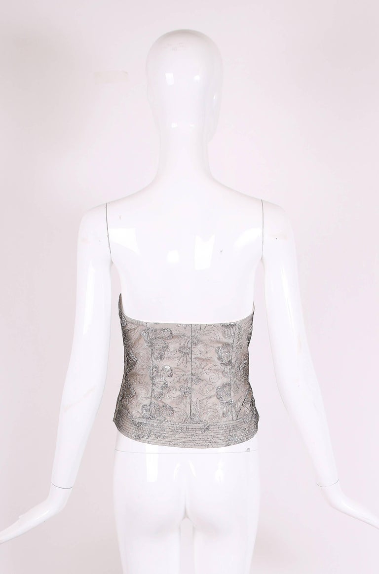 Christian Dior by John Galliano Metallic Silver Embroidered Bustier Top ...