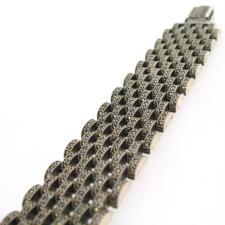 Silver Marcasite Chain Mail Art Deco Style Bracelet For Sale at 1stDibs