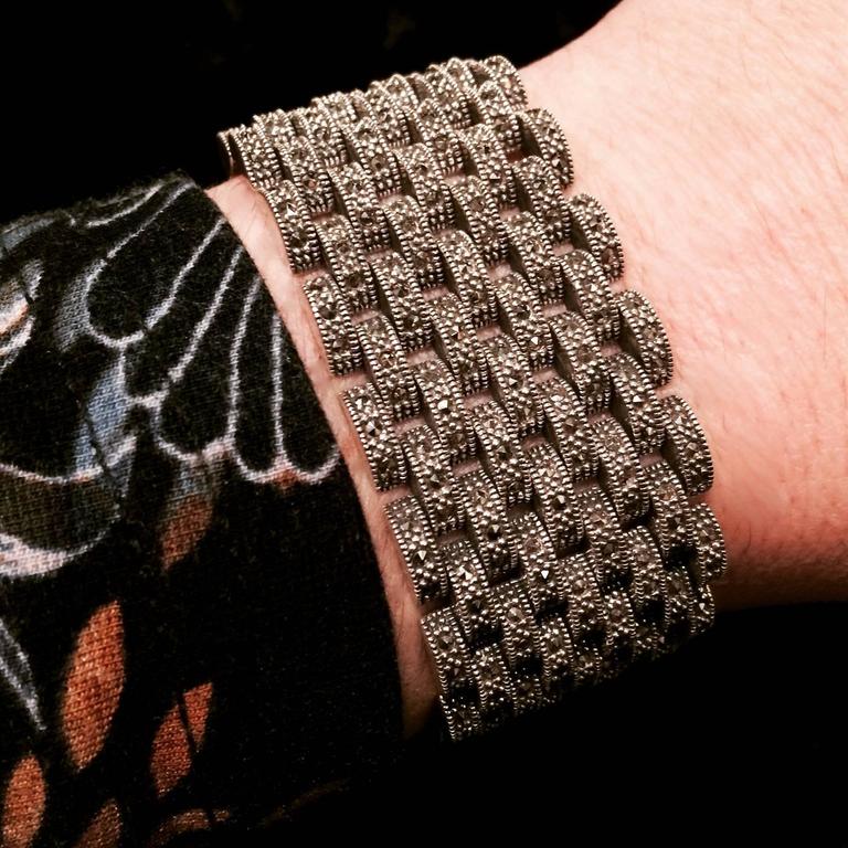 Silver Marcasite Chain Mail Art Deco Style Bracelet For Sale at 1stDibs