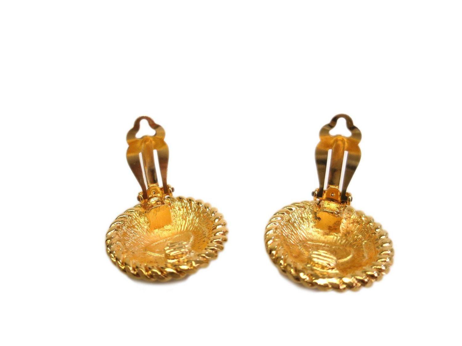 Chanel Vintage Gold CC Logo Round Button Textured Earrings For Sale at ...