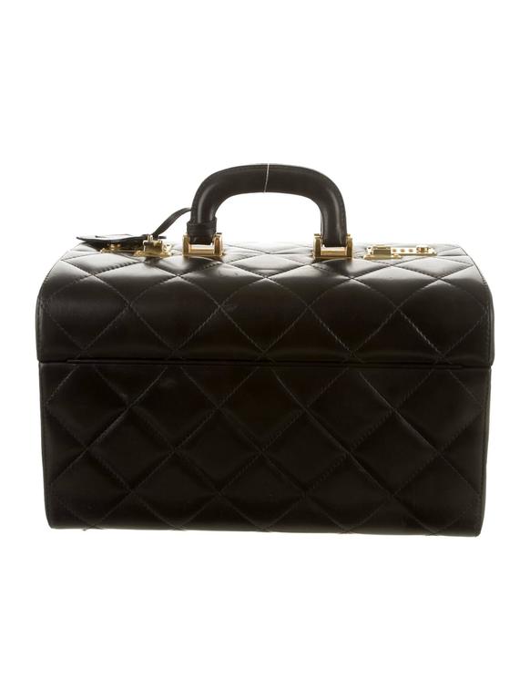 Moschino Black Leather 'Tool Box' Top Handle Vanity Travel Case Satchel ...