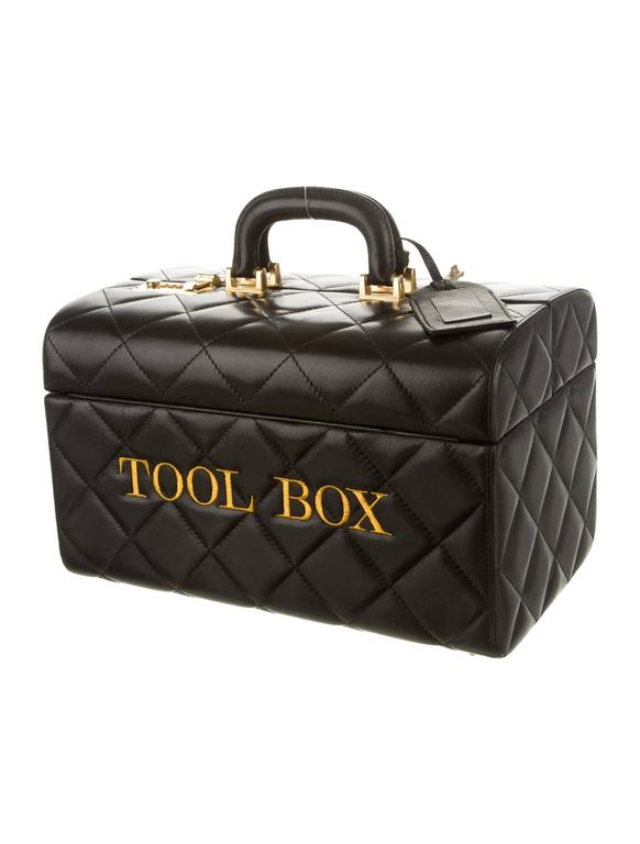 Moschino Black Leather 'Tool Box' Top Handle Vanity Travel Case Satchel ...