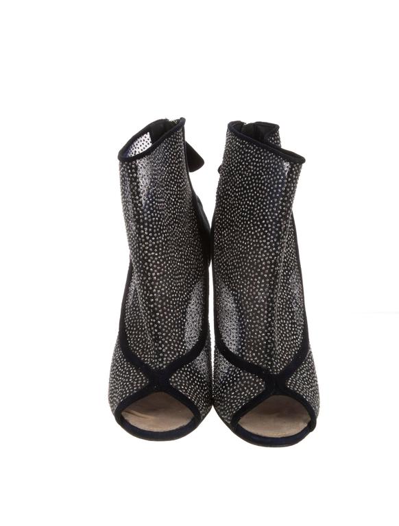 Chanel Mesh and Glitter Embellished Peep Toe Lucite Heels Ankle Boots ...