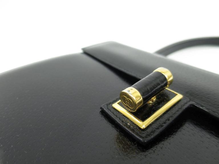 Gucci Black Leather Gold Hardware Kelly Box Ladylike Top Handle Satchel ...