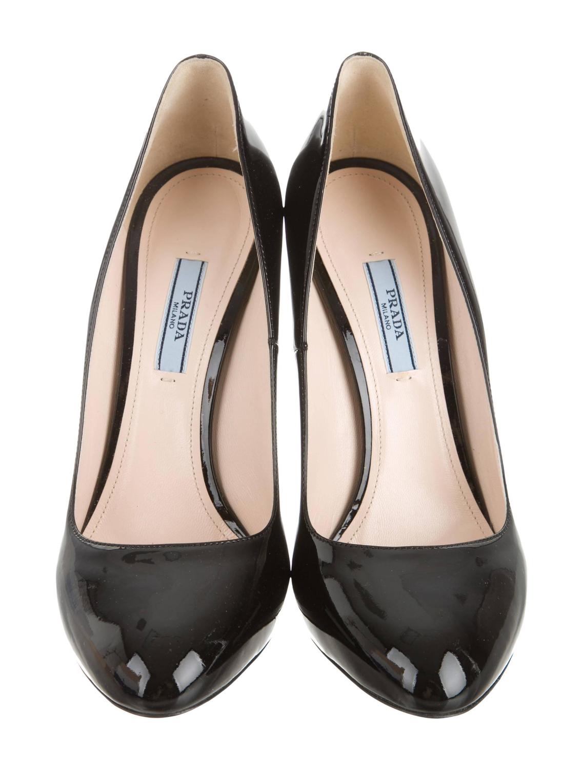 Prada Black Patent Leather Silver Metal Stiletto High Heel Pumps in Box ...
