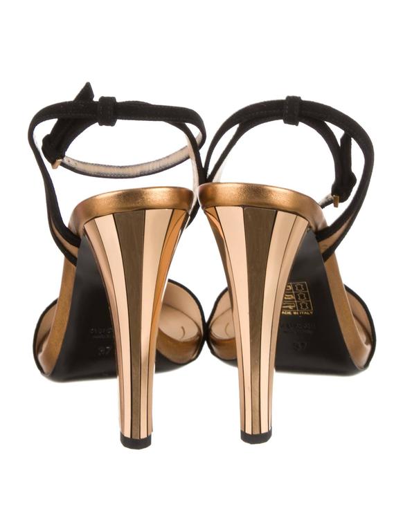 Gucci NEW Black Suede Gold Mirror Strappy High Heels Pumps in Box at ...