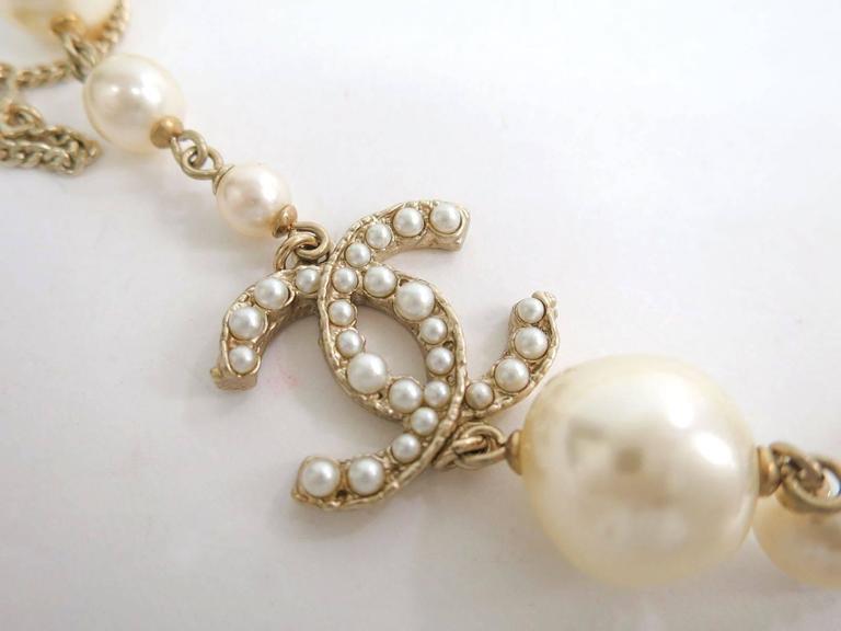 Chanel NEW Double Strand Pearl Rhinestone CC Charm Necklace in Box at ...
