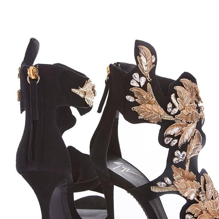 Giuseppe Zanotti NEW SOLD OUT Black Suede Gold Leaf Rhinestone Heels in ...