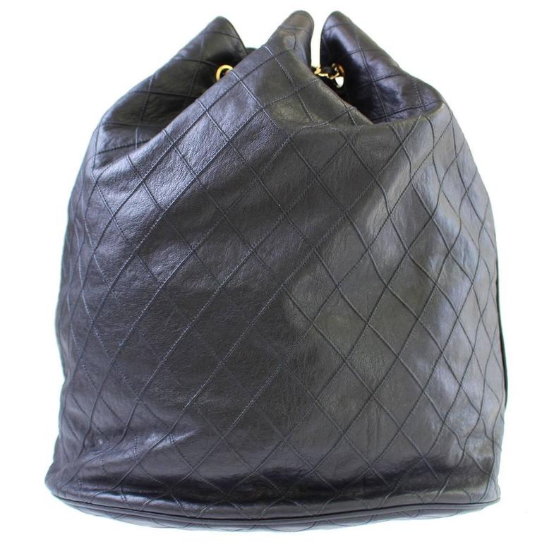 Chanel Vintage Black Lambskin Jumbo Bucket Weekender Travel Shoulder ...