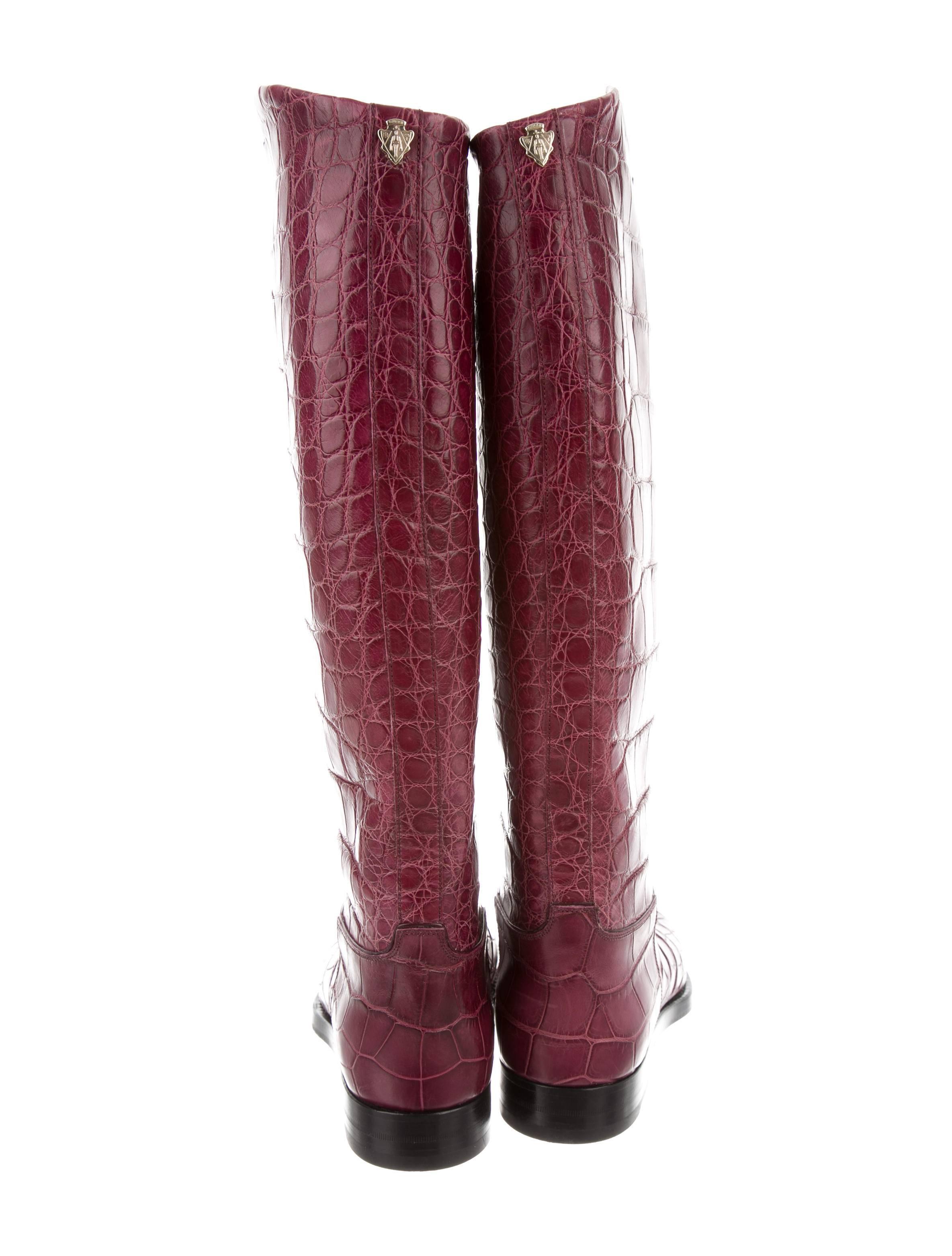 Gucci NEW and RARE Burgundy Red Skin Leather Logo Knee High Riding ...