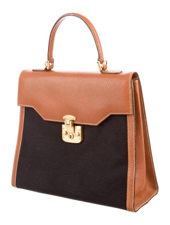 Gucci Vintage Cognac Leather Black Canvas Kelly Top Handle Satchel ...