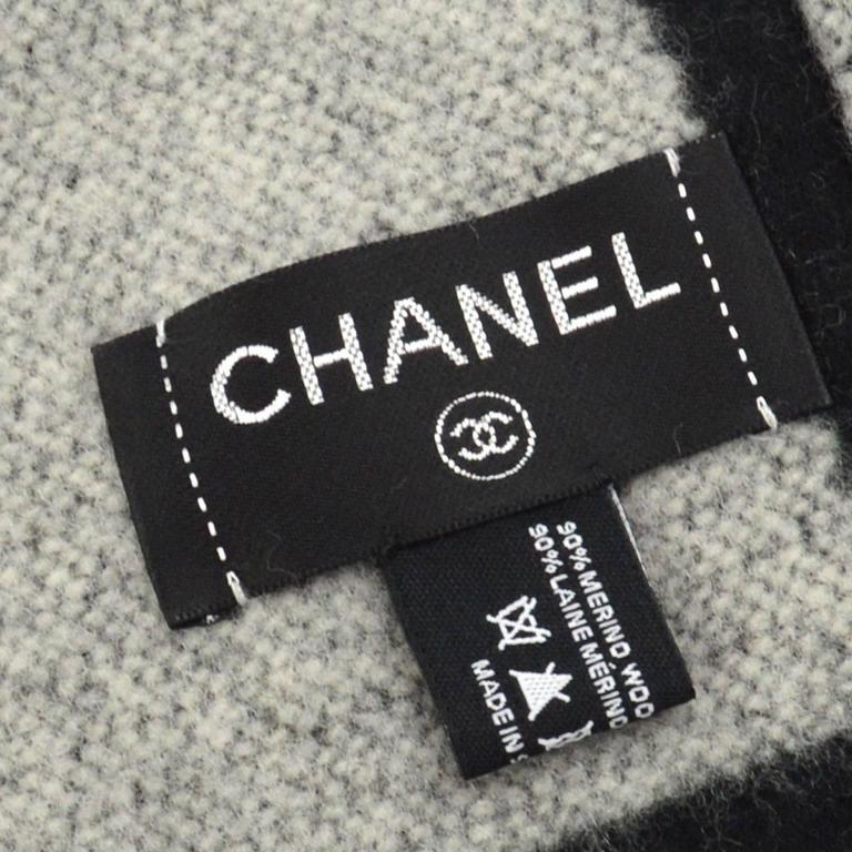 Chanel LIKE NEW Black Gray Reversible Wool Cashmere Shawl Throw Blanket ...