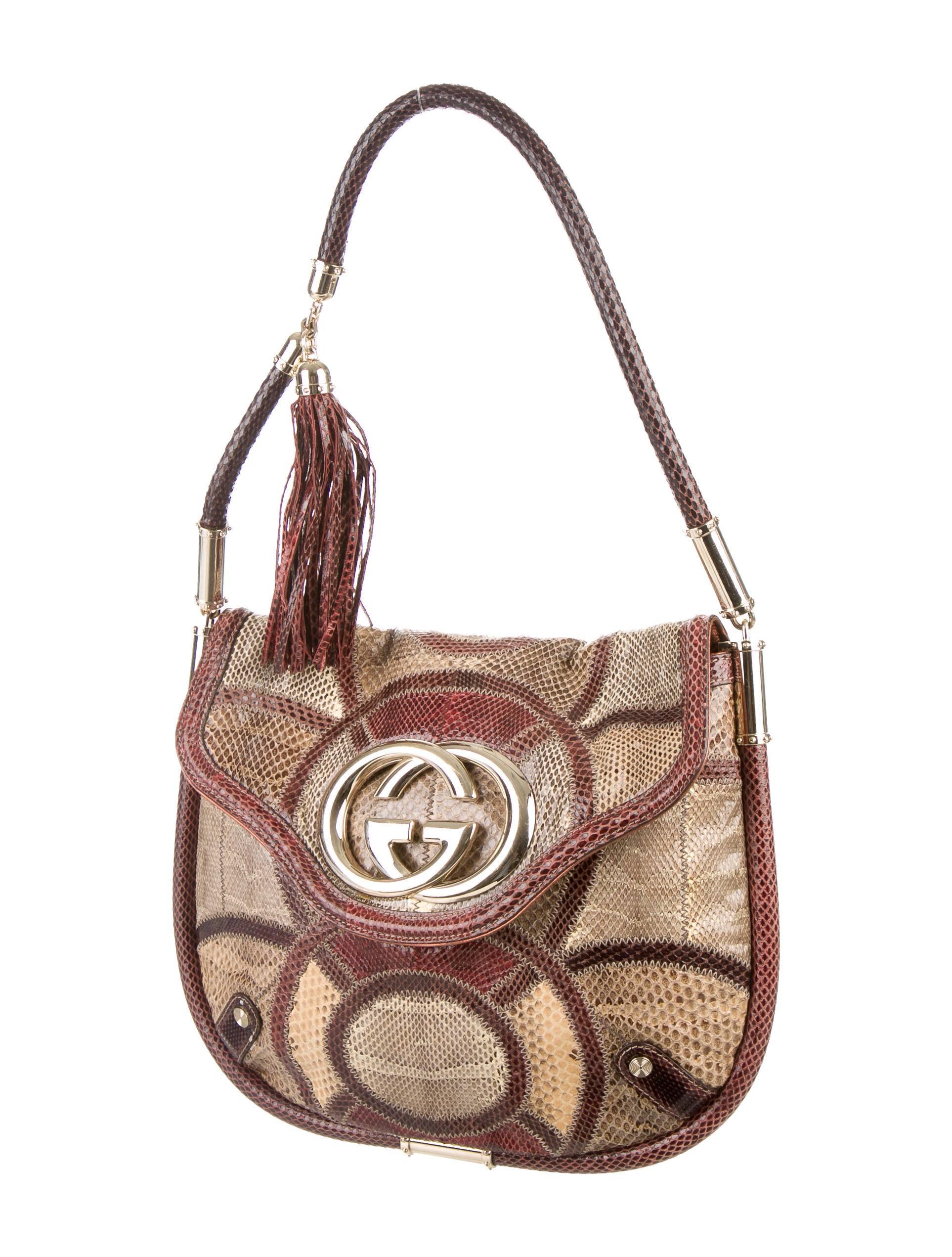 Gucci Multi Color Patchwork Python Snakeskin Gold Flap Shoulder Hobo ...