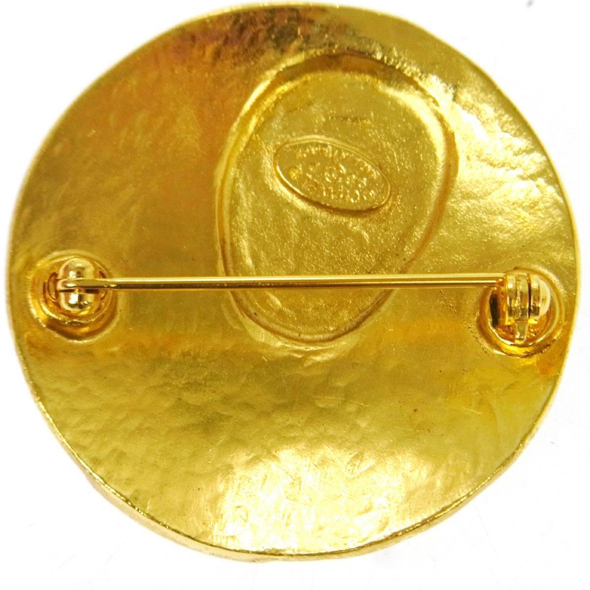 CHanel Vintage Gold Round Turquoise Charm Evening Brooch at 1stDibs