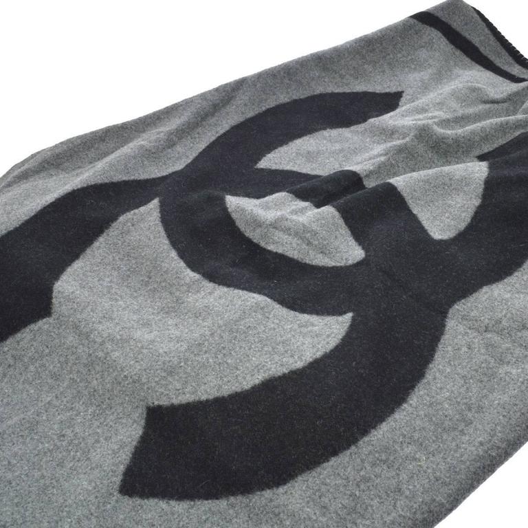 Chanel Black Gray Wool Decor Men's Women's Throw Blanket in Dust Bag ...