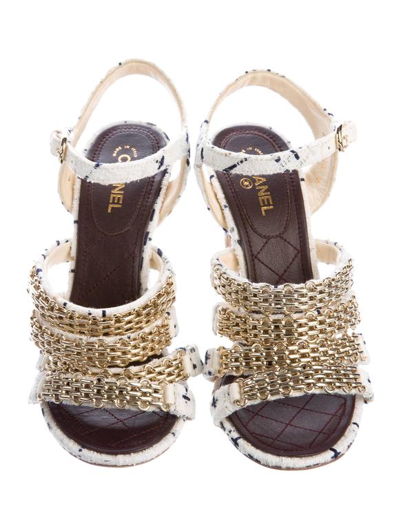 Chanel NEW and SOLD OUT Multi Color Gold Chain Pearl Heels in Box at ...