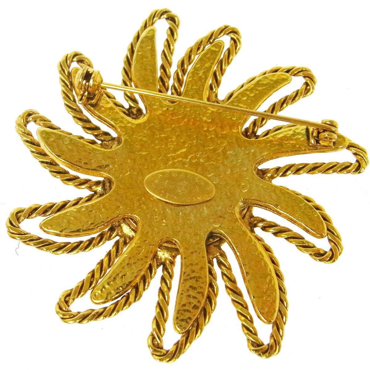 Chanel Vintage Gold Braided Sun Charm Pin Brooch at 1stDibs