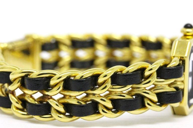 Chanel Vintage Black Gold Leather Chain Link Evening Cuff Bracelet ...