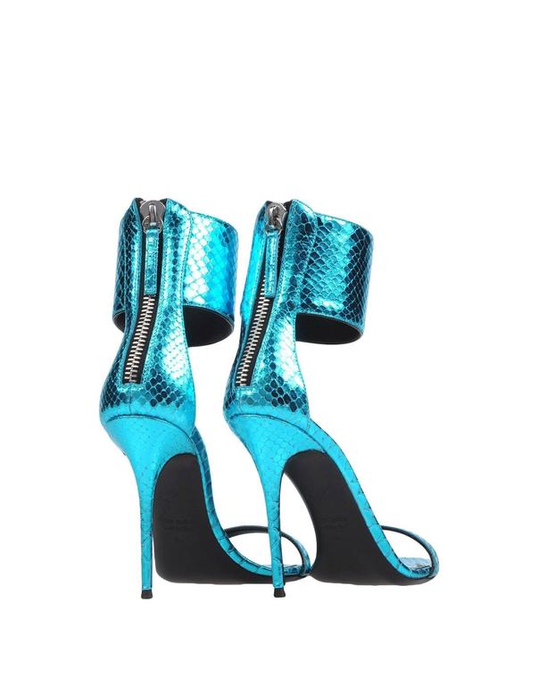 Giuseppe Zanotti New Teal Metallic Snake Leather Evening Sandals Heels ...
