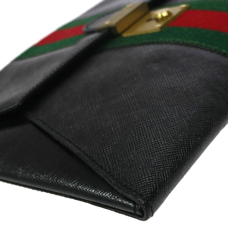 Gucci Black Leather Web Men's Women's Tech Envelope Evening Clutch Bag ...