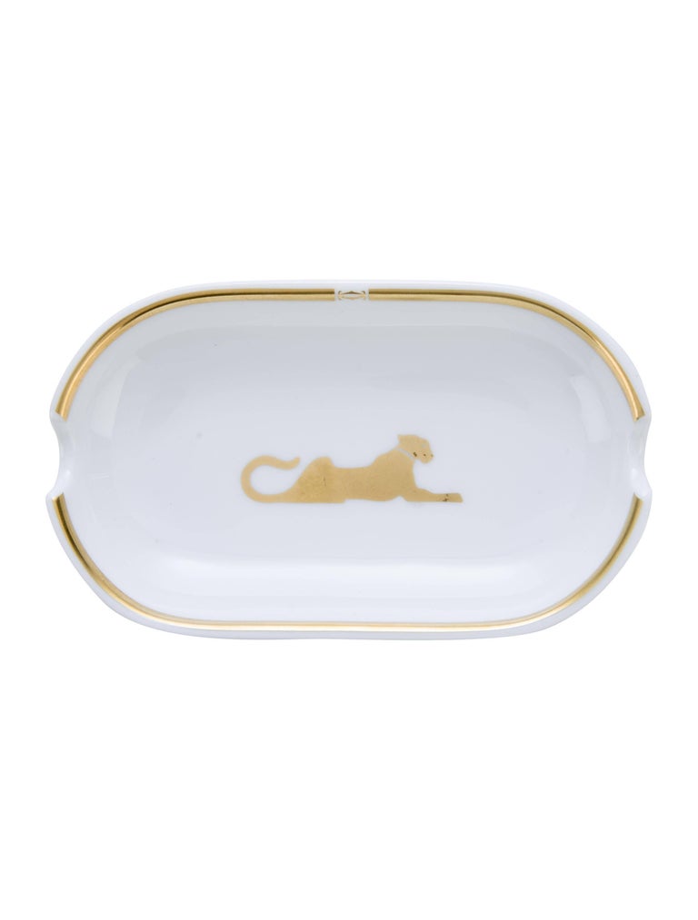 Cartier New Panther Porcelain Men's Gold White Desk Table Trinket Tray ...