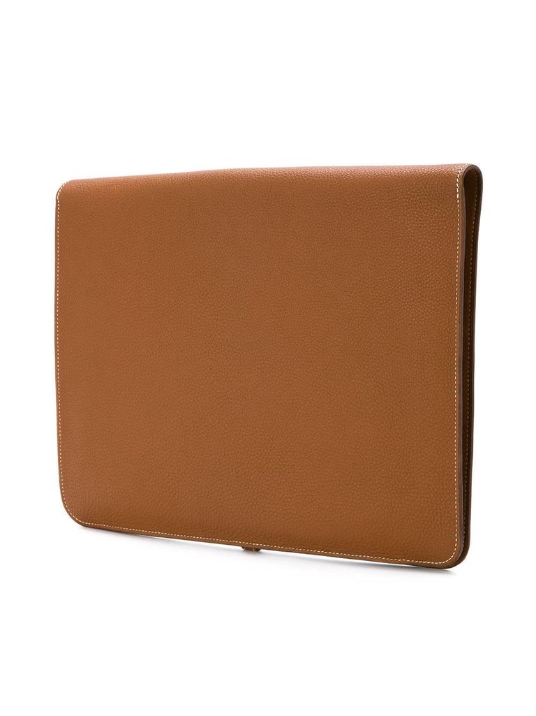 Hermes Cognac Leather Gold Large LapTop Business Envelope Clutch ...