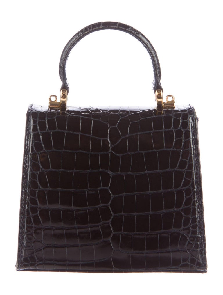 Gucci Crocodile Leather Gold Kelly Style Evening Top Handle Satchel ...