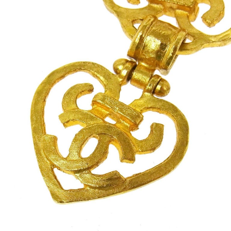 Chanel Gold Mirror Heart Charm Long Drape Chain Evening Necklace With ...