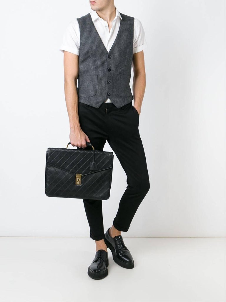 Chanel Black Leather Top Handle Satchel Men's Travel Carryall Briefcase ...