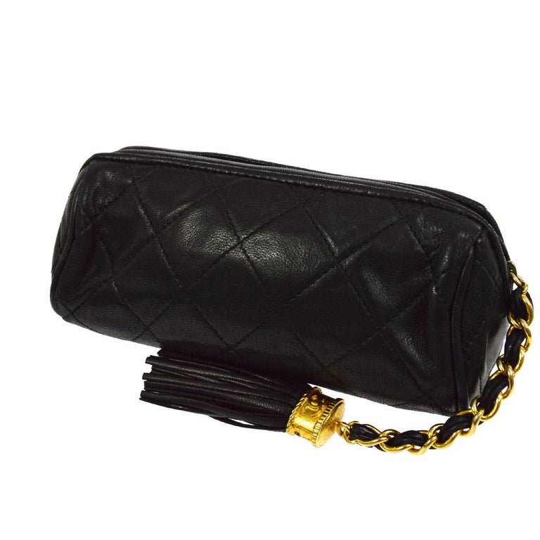 Chanel Black Leather Small Party Evening Barrel Clutch Bag in Box at ...