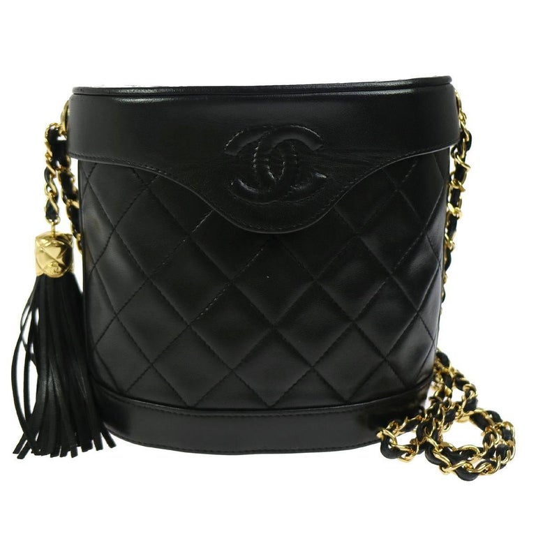 Chanel Black Leather Gold Party Evening Flip Bucket Shoulder Flap Bag ...