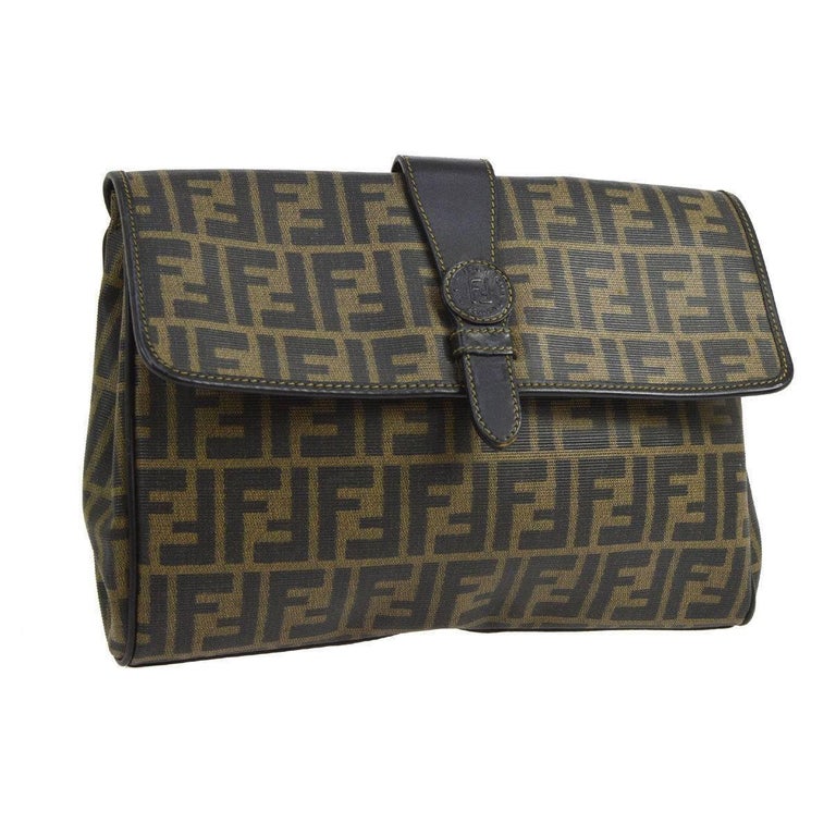 Fendi Zucca Monogram Large Men's Pouch Travel Envelope Evening Clutch ...