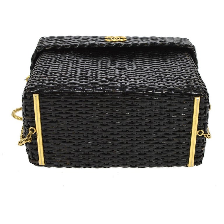 Chanel Rare Black Wicker Picnic Lunch Box Evening Shoulder Bag at ...