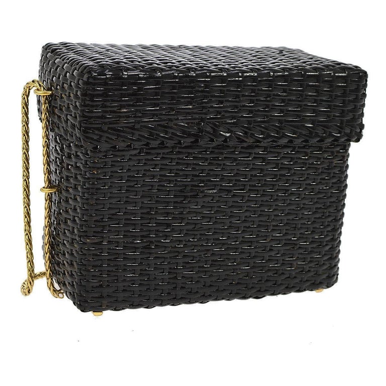 Chanel Rare Black Wicker Picnic Lunch Box Evening Shoulder Bag at ...